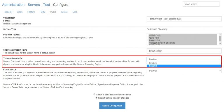 Wowza Transcoder - Media Control Panel