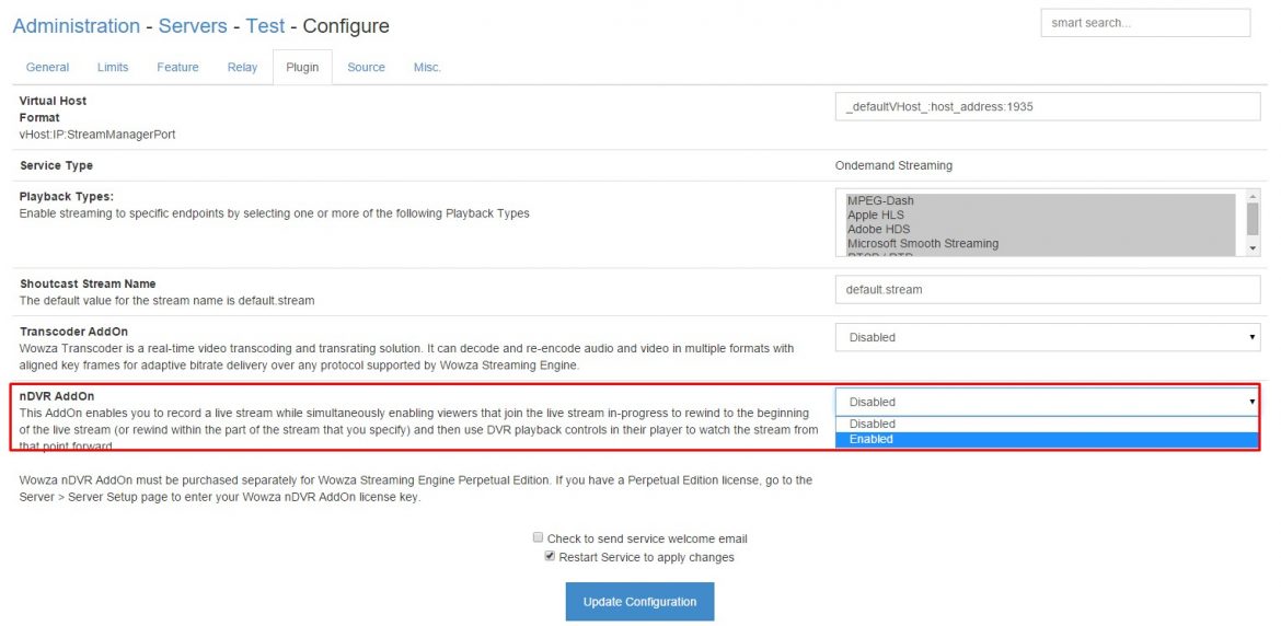 Wowza nDVR - Media Control Panel