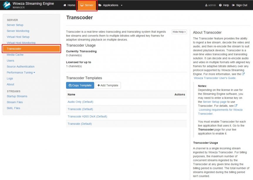 Wowza Transcoder - Media Control Panel