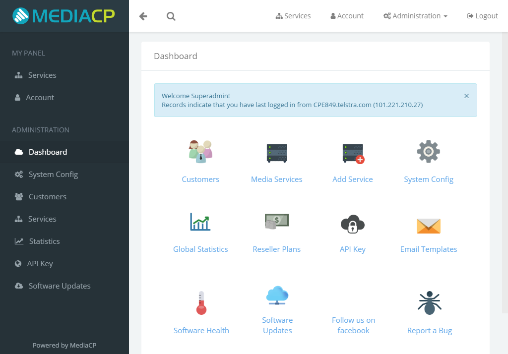 Shoutcast, Icecast, Wowza Streaming Engine Control Panel - MediaCP