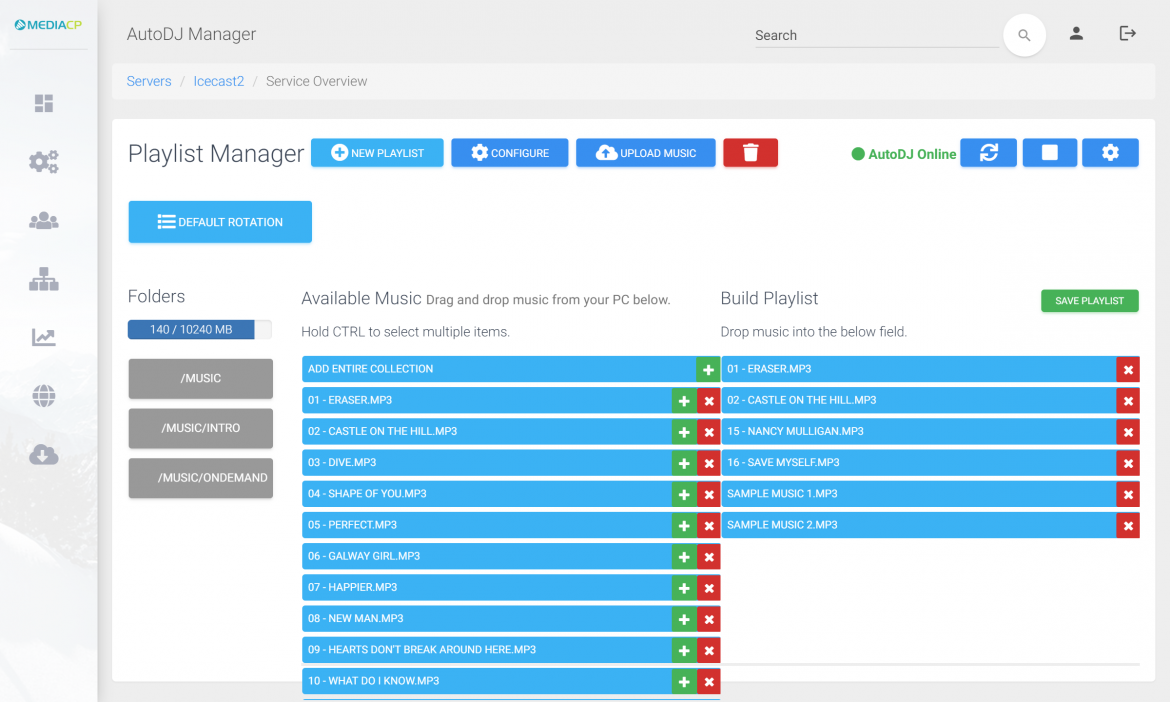 Shoutcast Control Panel - Media Control Panel