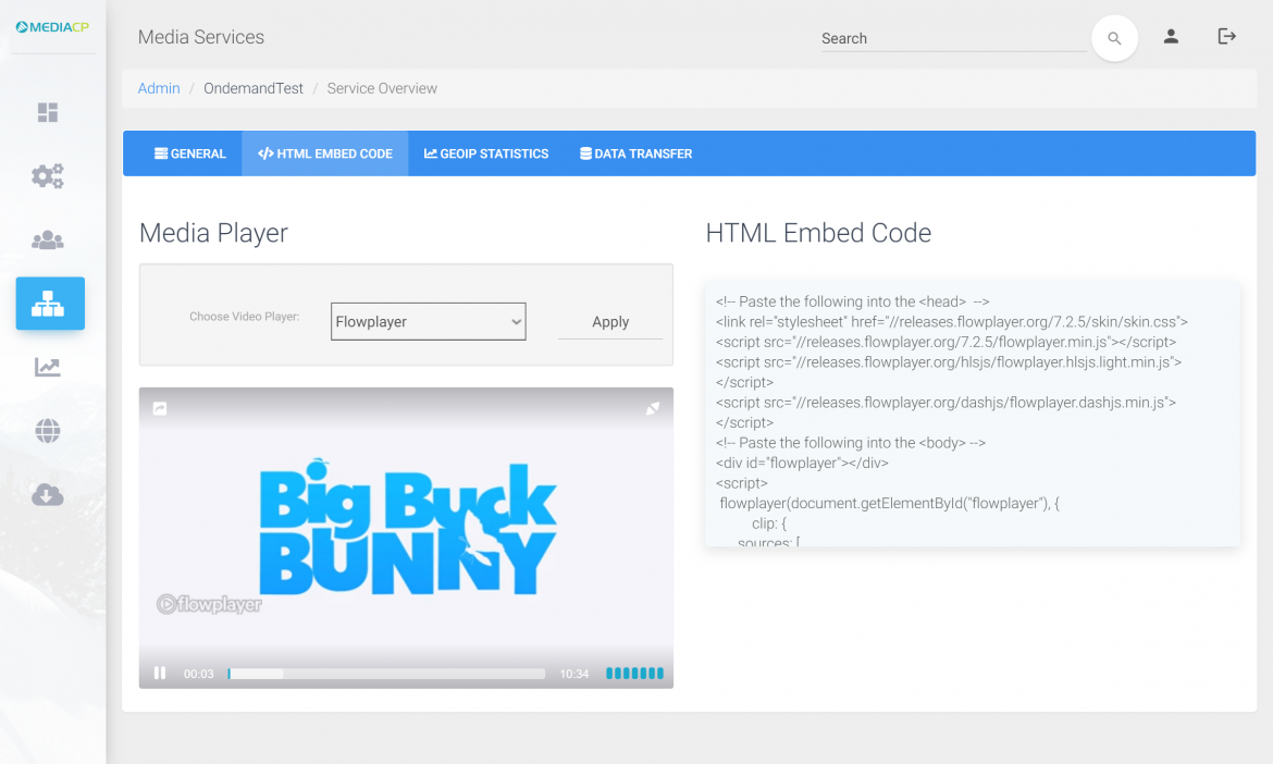 Flussonic Control Panel - Media Control Panel