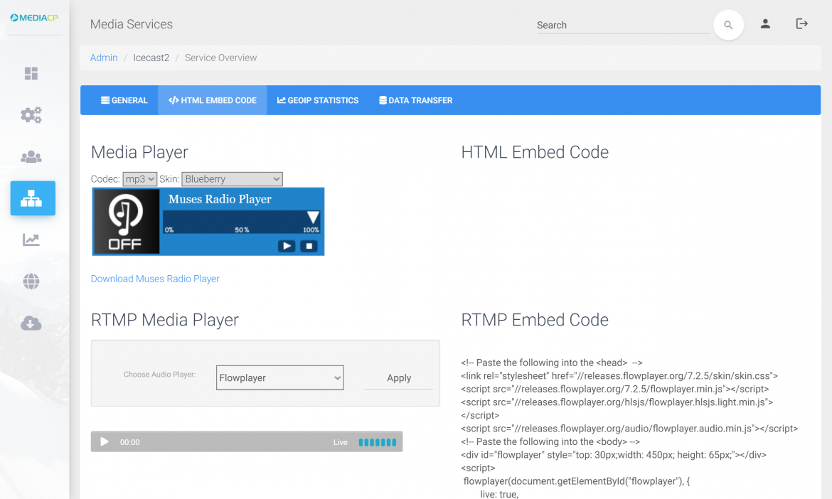 Icecast Control Panel - Media Control Panel
