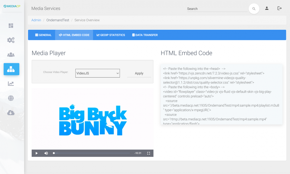Flussonic Control Panel - Media Control Panel