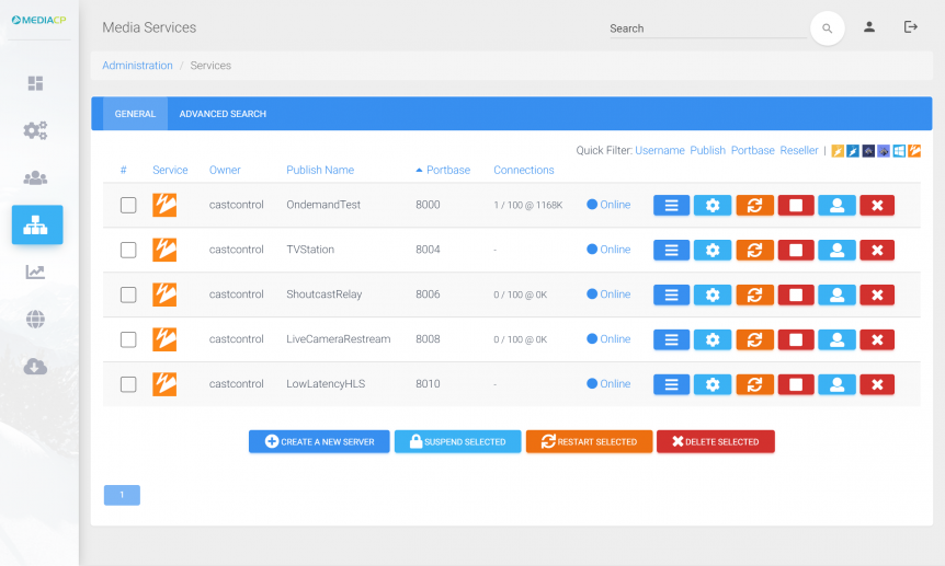 Flussonic Control Panel - Media Control Panel
