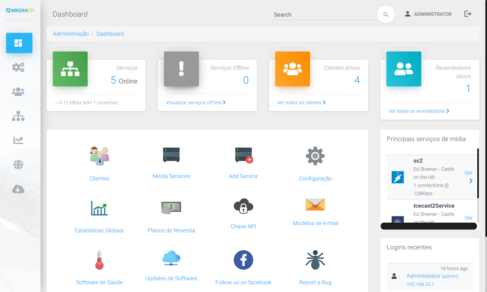 Shoutcast, Icecast, Wowza streaming Engine Control panel-MediaCP