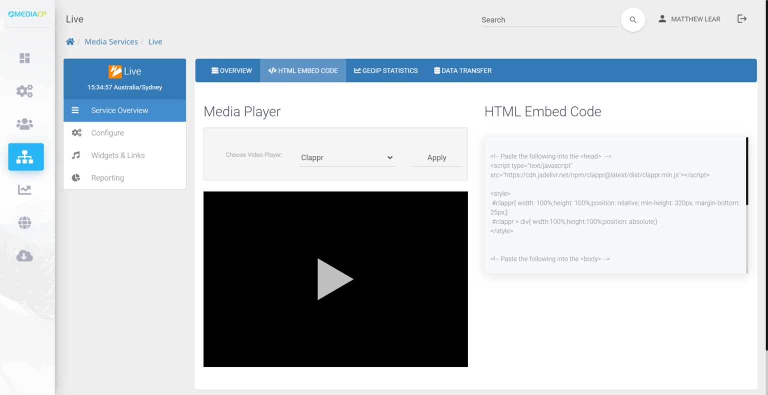 Embedding player on your website - Media Control Panel