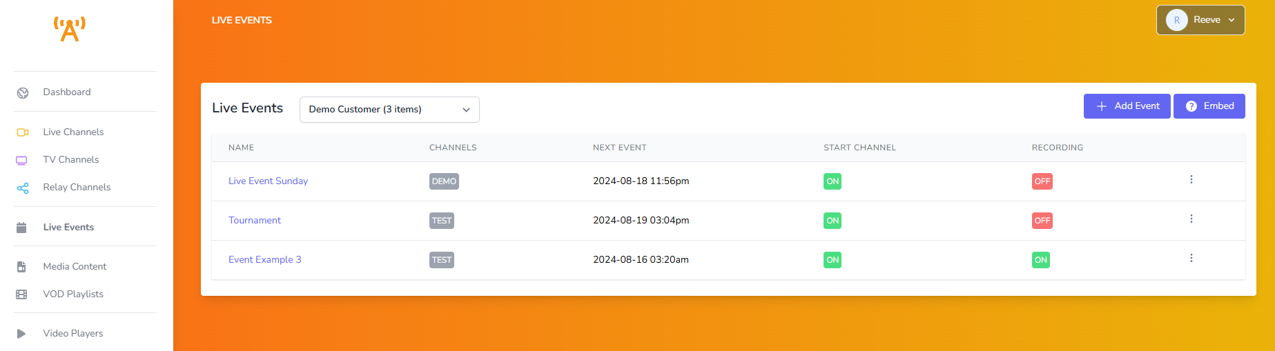 Live Events - Media Control Panel